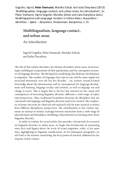 (PDF) Multilingualism and Language Contact in Urban Areas. Acquisition ...