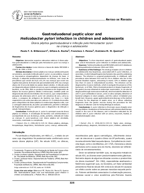 (PDF) Gastroduodenal peptic ulcer and Helicobacter pylori infection in children and adolescents