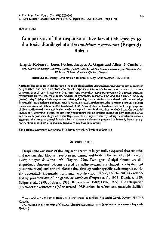 (PDF) Comparison of the response of five larval fish species to the ...