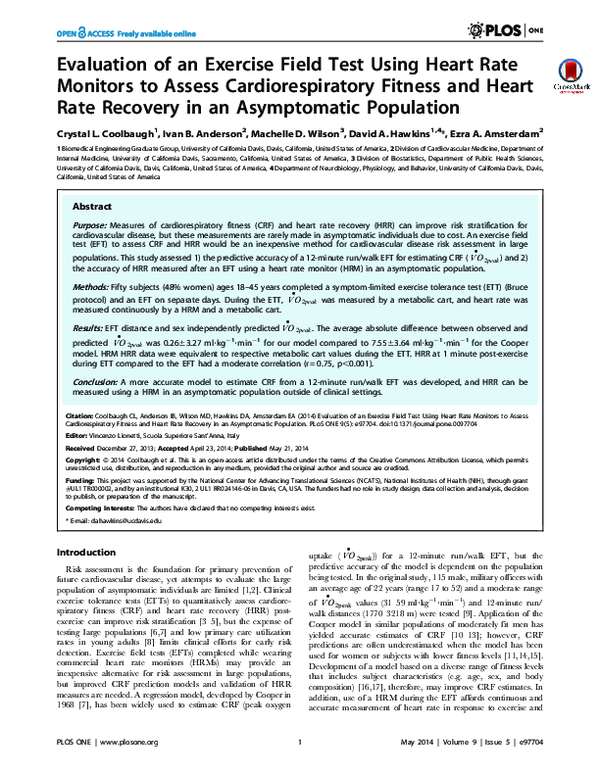 (PDF) Evaluation of an exercise field test using heart rate monitors to ...