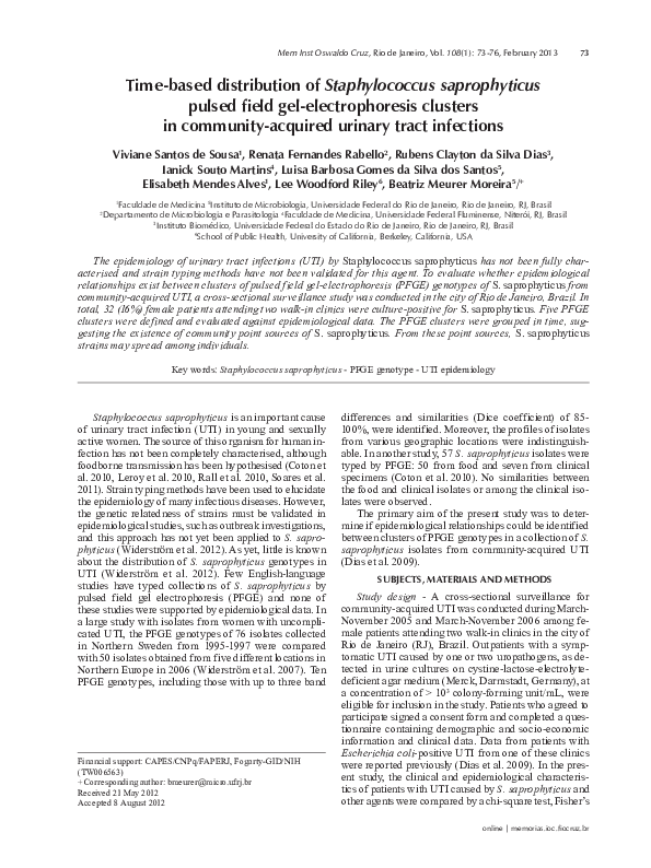 (PDF) Time-based distribution of Staphylococcus saprophyticus pulsed ...