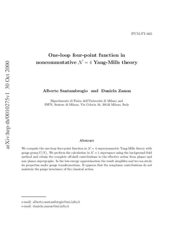 Pdf One Loop Four Point Function In Noncommutative Script N 4 Yang