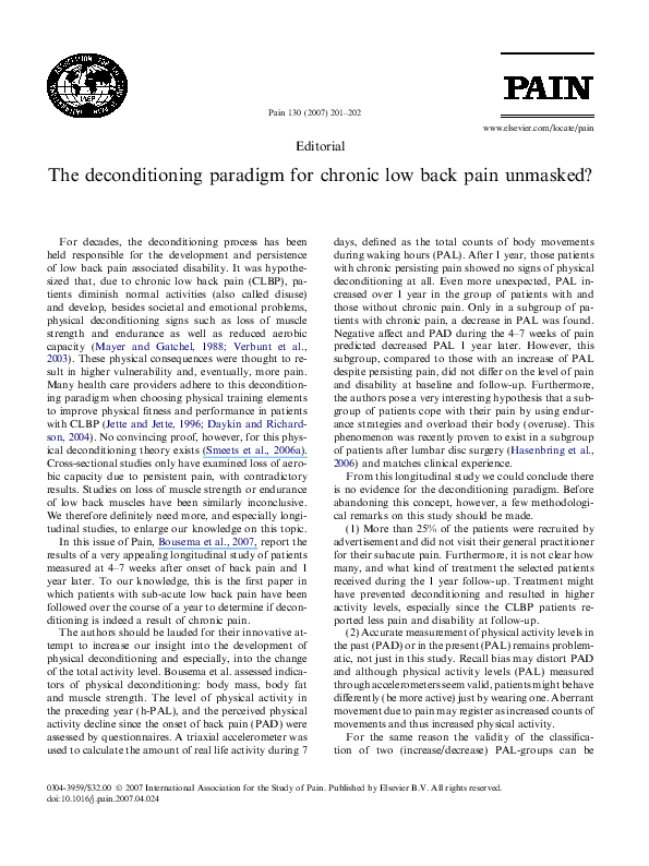 (PDF) The deconditioning paradigm for chronic low back pain unmasked?