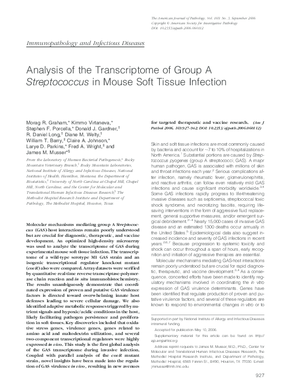 (PDF) Analysis of the Transcriptome of Group A Streptococcus in Mouse ...