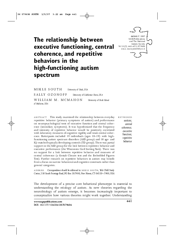 (PDF) The relationship between executive functioning, central coherence ...