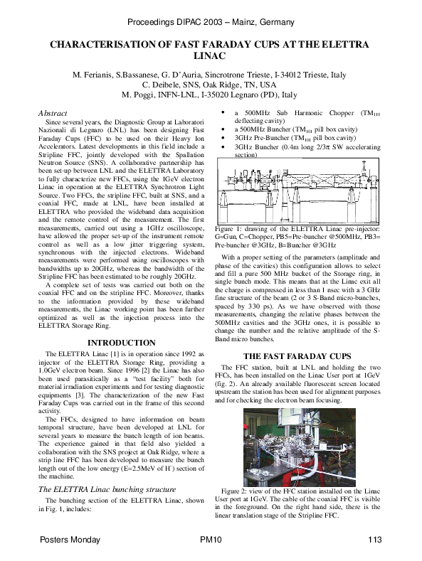 (PDF) CHARACTERISATION OF FAST FARADAY CUPS AT THE ELETTRA