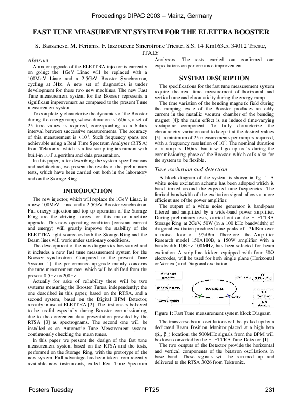(PDF) FAST TUNE MEASUREMENT SYSTEM FOR THE ELETTRA BOOSTER
