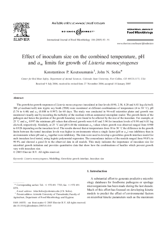 (PDF) Effect of inoculum size on the combined temperature, pH and aw ...