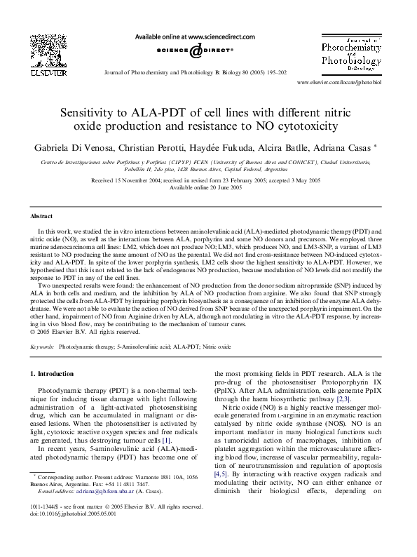 (PDF) Sensitivity to ALA-PDT of cell lines with different nitric oxide ...