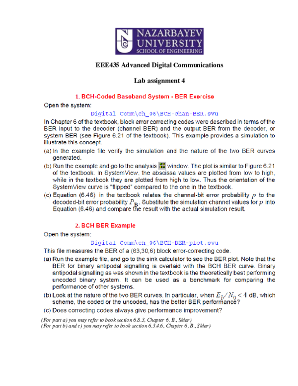 (PDF) Lab 4 - Advanced Digital Communications. BCH-Coded Baseband ...