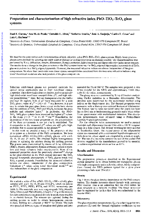 (PDF) Preparation and characterisation of high refractive index PbO ...