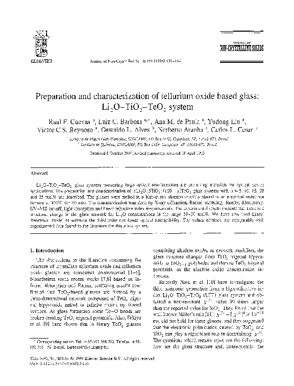 (PDF) Preparation and characterization of tellurium oxide based glass ...
