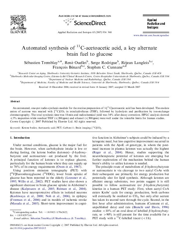 (PDF) Automated synthesis of 11C-acetoacetic acid, a key alternate brain fuel to glucose