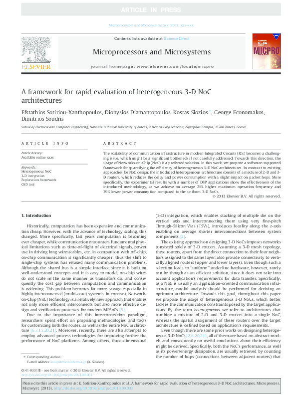 (PDF) A framework for rapid evaluation of heterogeneous 3-D NoC architectures