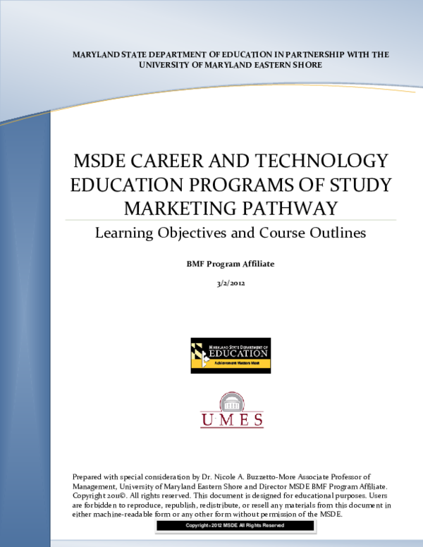 (PDF) Marketing Pathway Pathway Objectives and Course Outlines