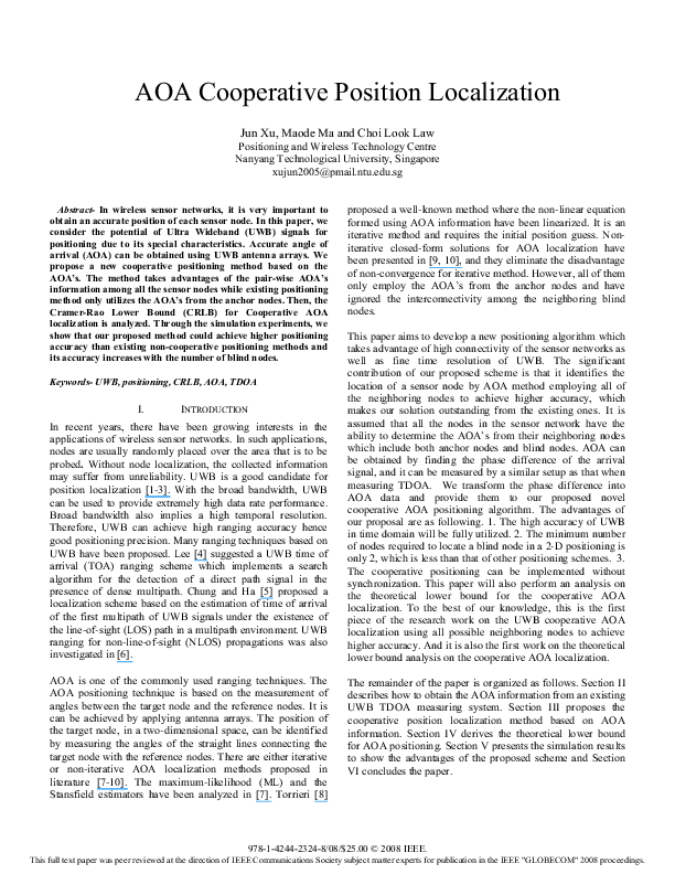 Pdf Aoa Cooperative Position Localization
