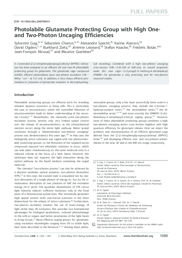 (PDF) Photolabile Glutamate Protecting Group with High One- and Two ...