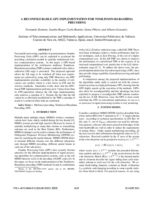 (PDF) A reconfigurable GPU implementation for Tomlinson-Harashima precoding