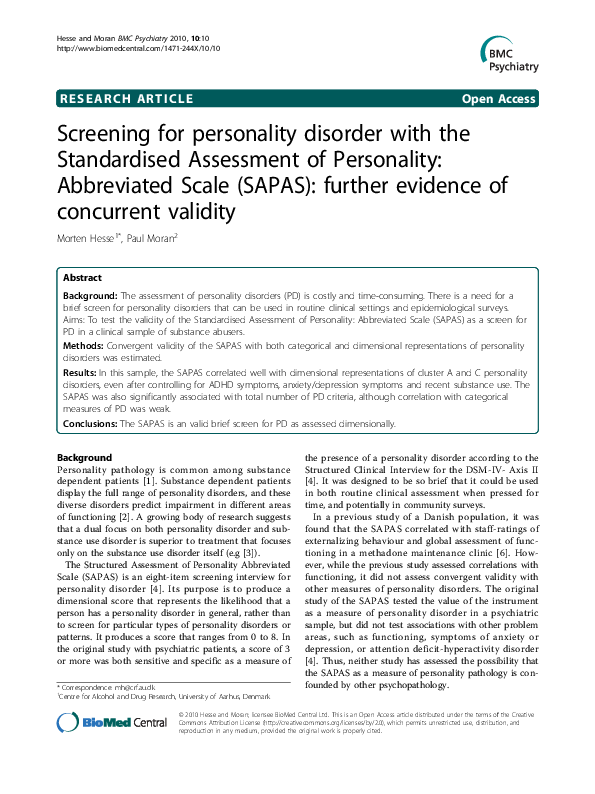 (PDF) Screening for personality disorder with the Standardised ...