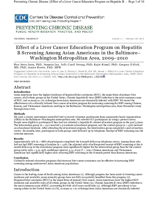 (PDF) Effect of a Liver Cancer Education Program on Hepatitis B ...
