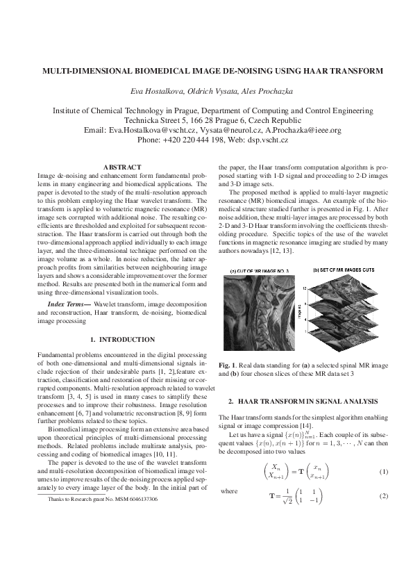 Pdf Multi Dimensional Biomedical Image De Noising Using Haar