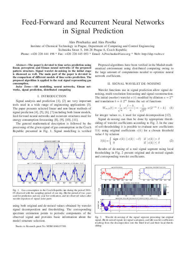 (PDF) Feed-Forward and Reccurent Neural Networks in Signal Prediction