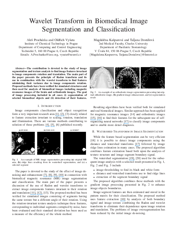 (PDF) Wavelet transform in biomedical image segmentation and classification