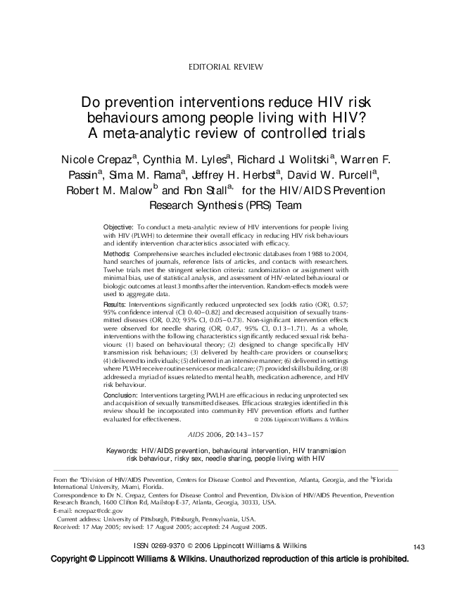 (PDF) Do prevention interventions reduce HIV risk behaviours among ...
