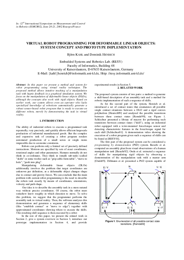 (PDF) VIRTUAL ROBOT PROGRAMMING FOR DEFORMABLE LINEAR OBJECTS: SYSTEM CONCEPT AND PROTOTYPE ...