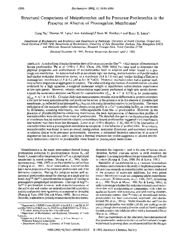 (PDF) Structural comparisons of meizothrombin and its precursor ...