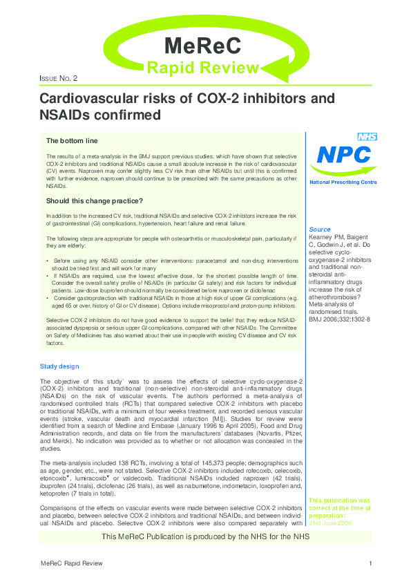 (PDF) Cardiovascular risks of COX-2 inhibitors and NSAIDs confirmed