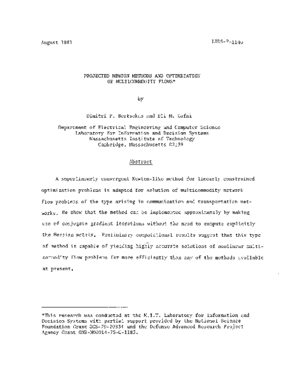 (PDF) Projected Newton methods and optimization of multicommodity flows