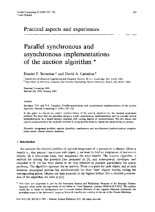 (PDF) Parallel synchronous and asynchronous implementations of the auction algorithm