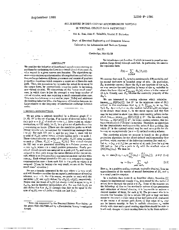 Pdf Some Issues In Distributed Asynchronous Routing In Virtual Circuit Data Networks Dimitri