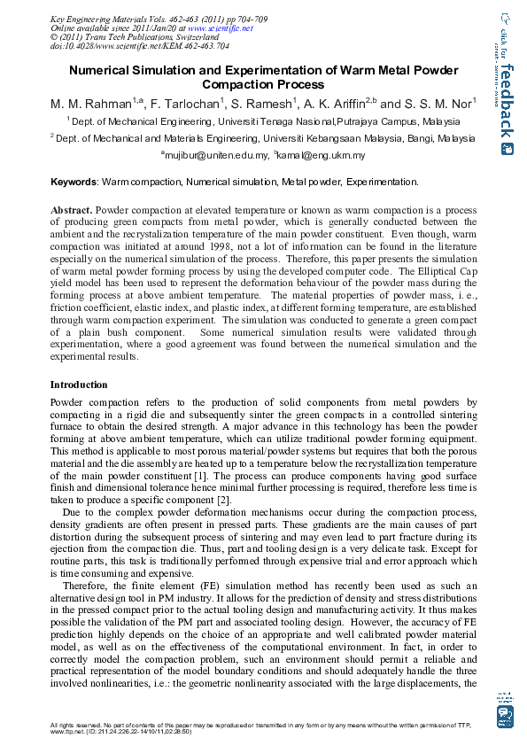 (PDF) Numerical Simulation and Experimentation of Warm Metal Powder ...