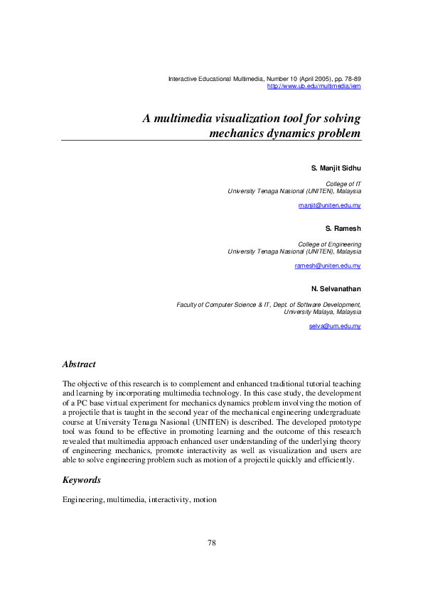 (PDF) A multimedia visualization tool for solving mechanics dynamics ...