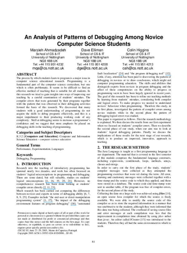 (PDF) An analysis of patterns of debugging among novice computer ...