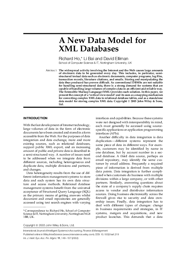 (PDF) A new data model for XML databases