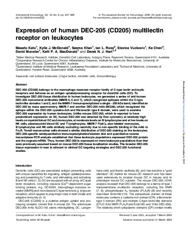 (PDF) Expression of human DEC-205 (CD205) multilectin receptor on ...