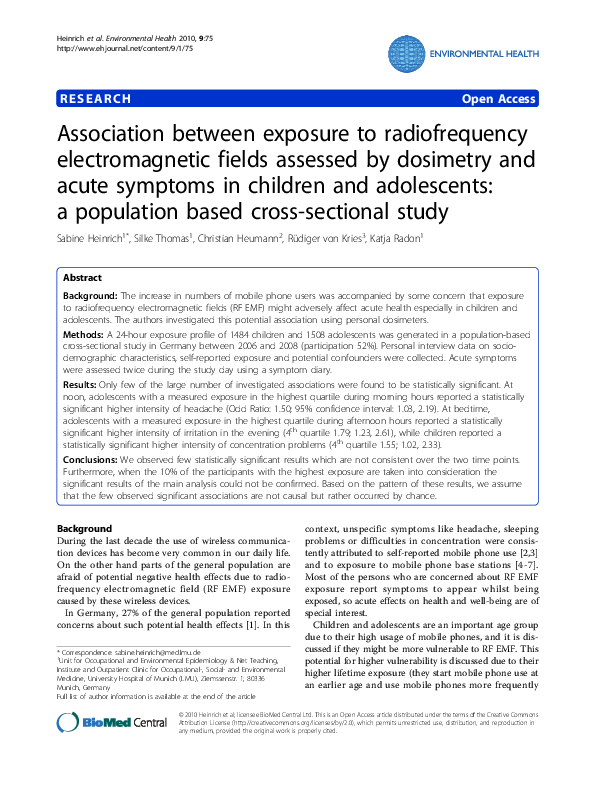 (PDF) Association between exposure to radiofrequency electromagnetic fields assessed by ...