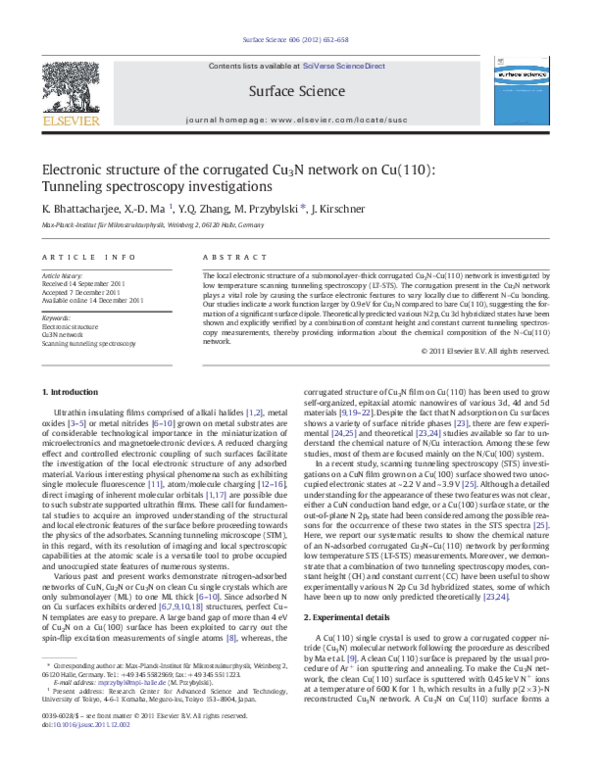 (PDF) Electronic structure of the corrugated Cu3N network on Cu(110 ...