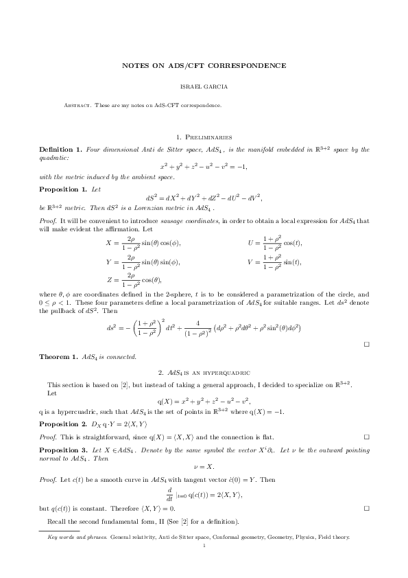 (PDF) Notes on adS/CFT correspondence