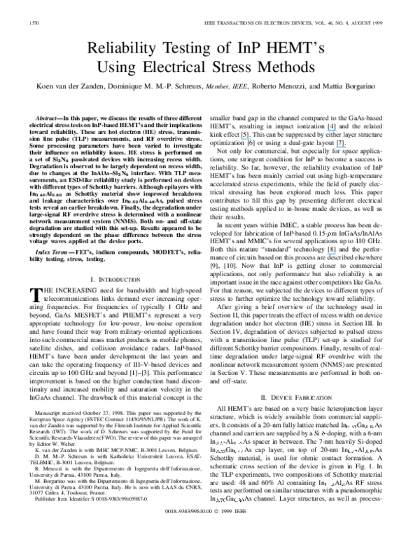 (PDF) Reliability testing of InP HEMT's using electrical stress methods