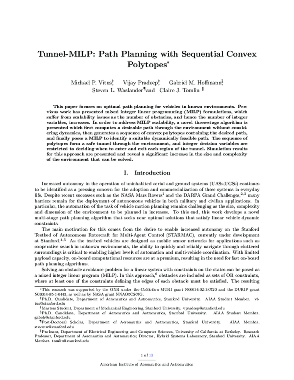 (PDF) Tunnel-milp: Path planning with sequential convex polytopes