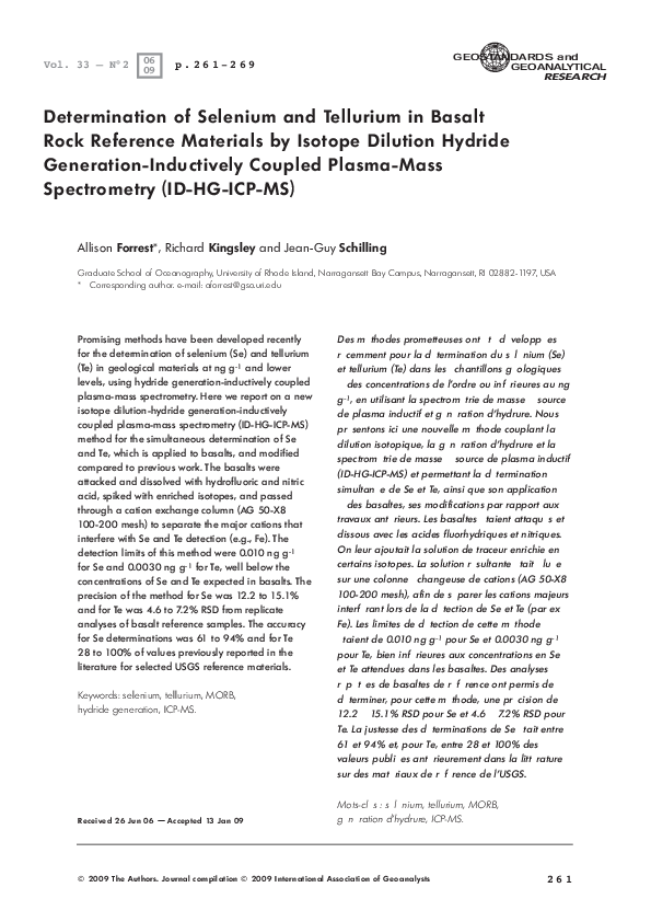 (PDF) Determination of Selenium and Tellurium in Basalt Rock Reference ...