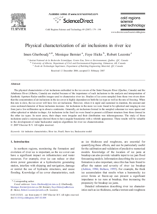 (PDF) Physical characterization of air inclusions in river ice