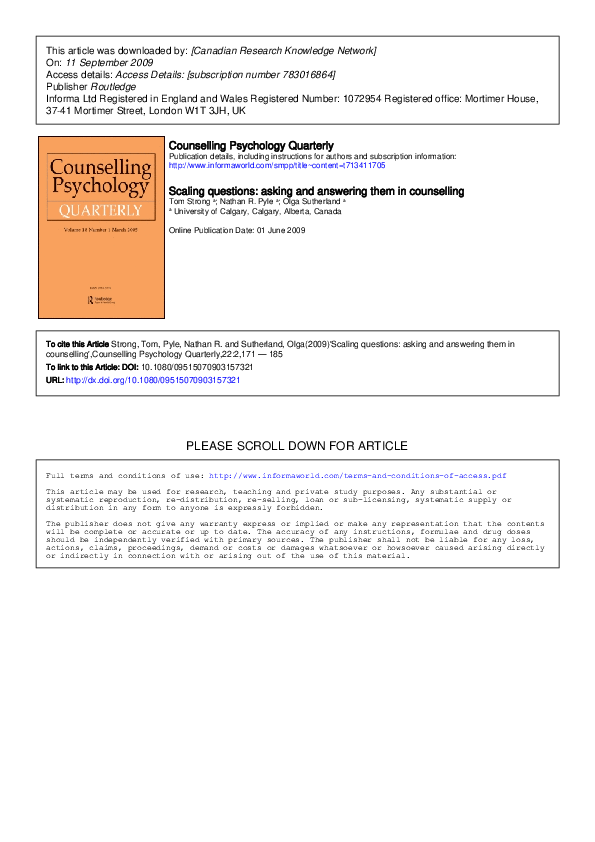 (PDF) Scaling questions: asking and answering them in counselling1