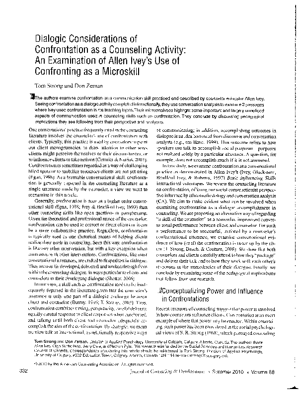 (PDF) Dialogic Considerations of Confrontation as a Counseling Activity ...