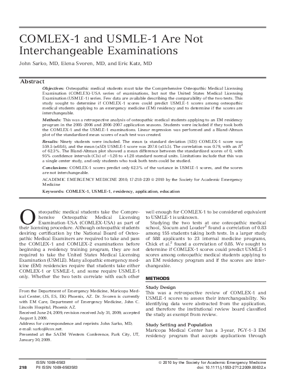 (PDF) COMLEX-1 and USMLE-1 Are Not Interchangeable Examinations | Eric ...