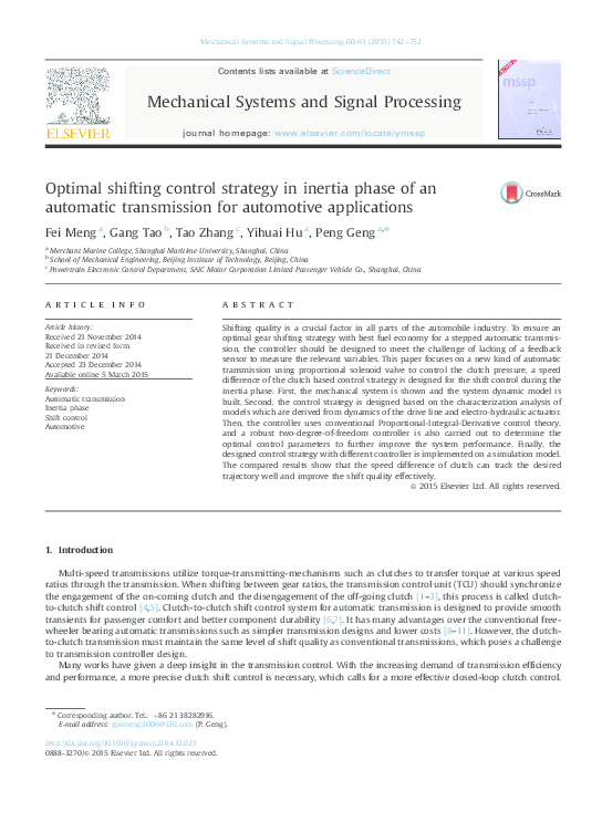 (PDF) Optimal shifting control strategy in inertia phase of an ...